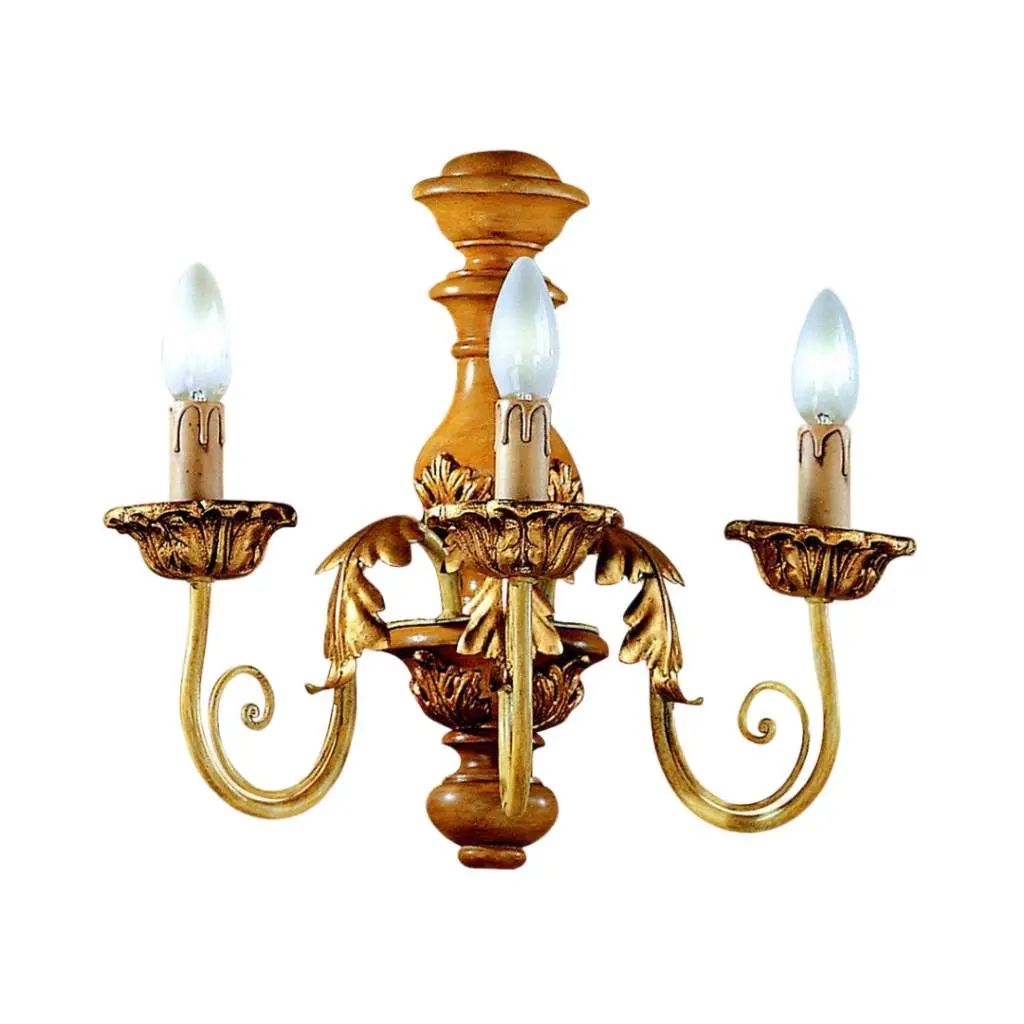 Applique In Legno Classico Giallo Senape Oro Verde Avorio 3 Luci Gabbiano