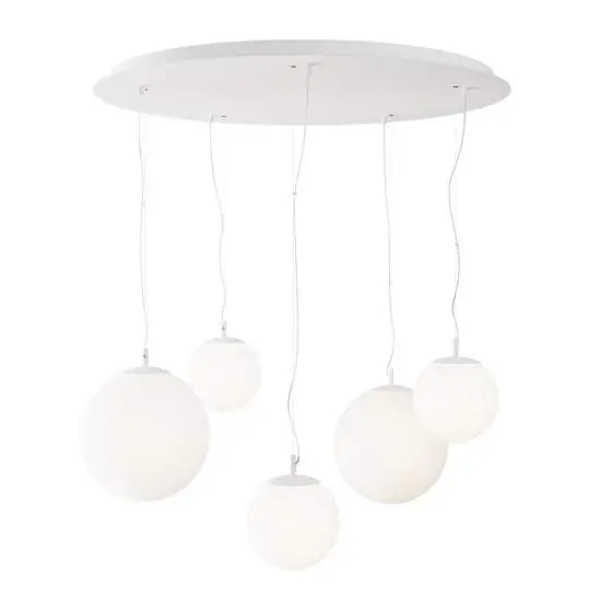 Lampadario Minimal Basic Form In Metallo Bianco 5 Luci Con Diffusori In ...