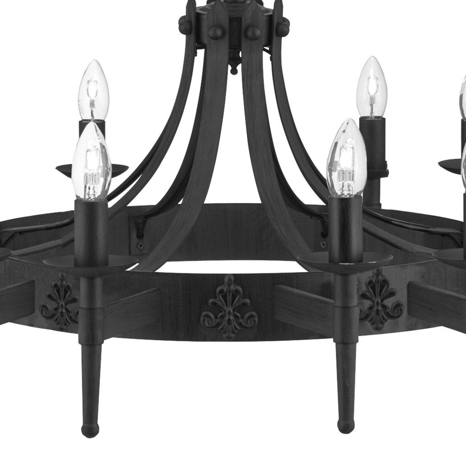 Lampadario Industrial-Nordico Cartwheel Ii Ferro Nero 12 Luci E14